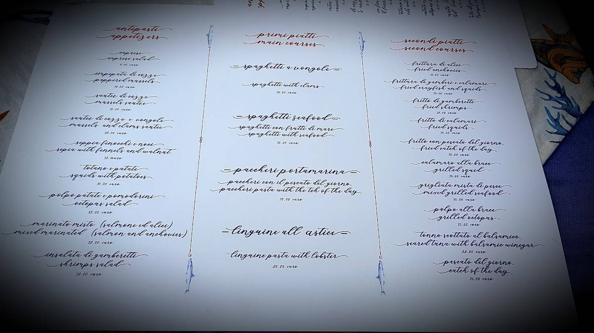 Menu at Porta Marina Seafood restaurant, Sorrento, Via Marina Grande