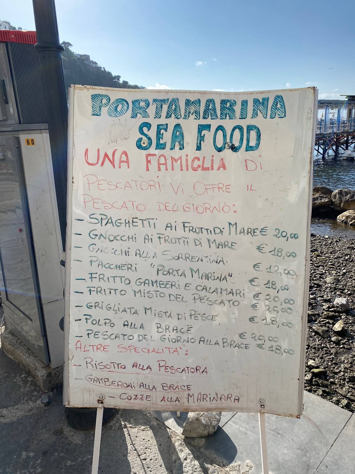 Menu at Porta Marina Seafood restaurant, Sorrento, Via Marina Grande