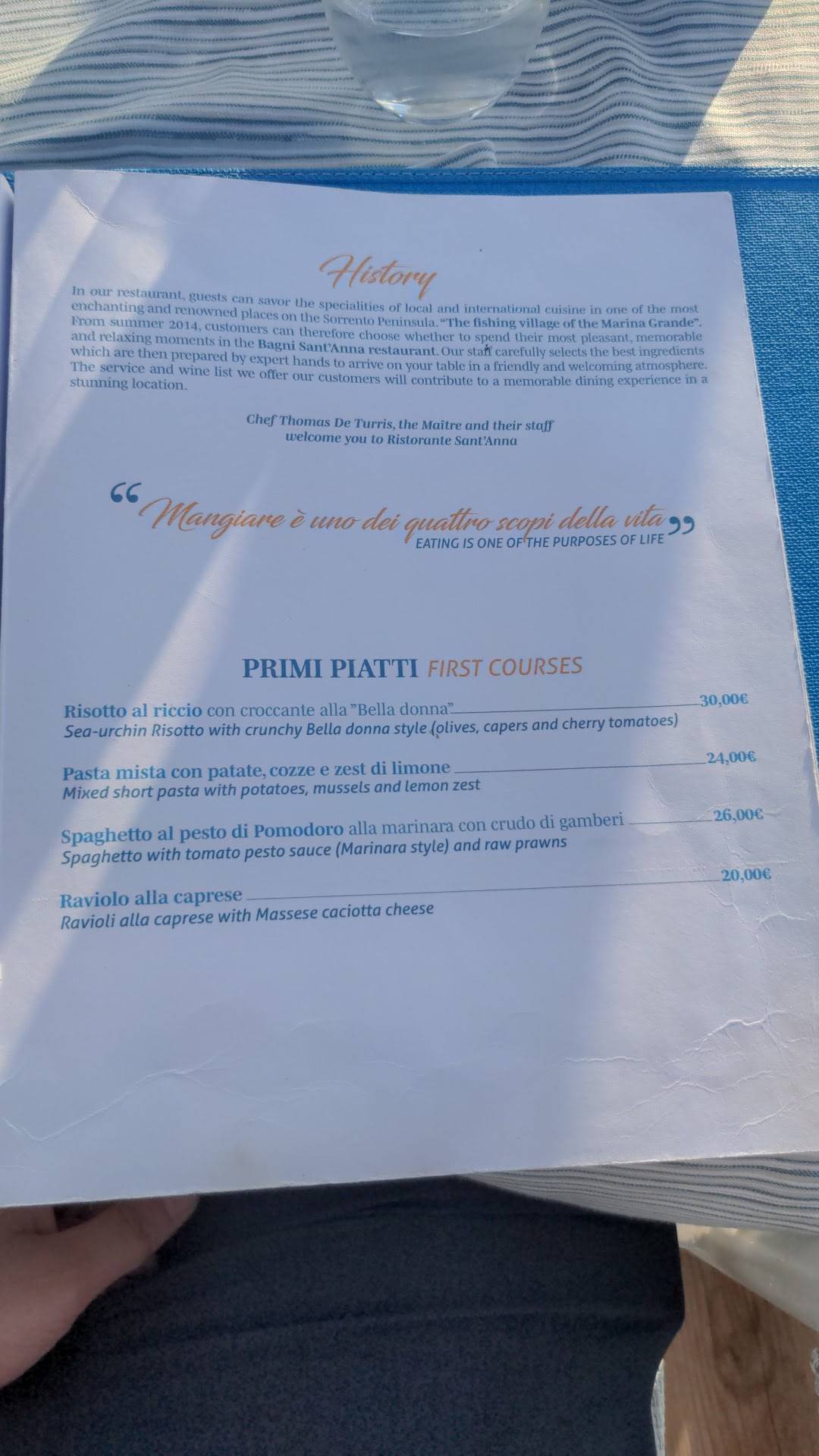 Menu at Porta Marina Seafood restaurant, Sorrento, Via Marina Grande