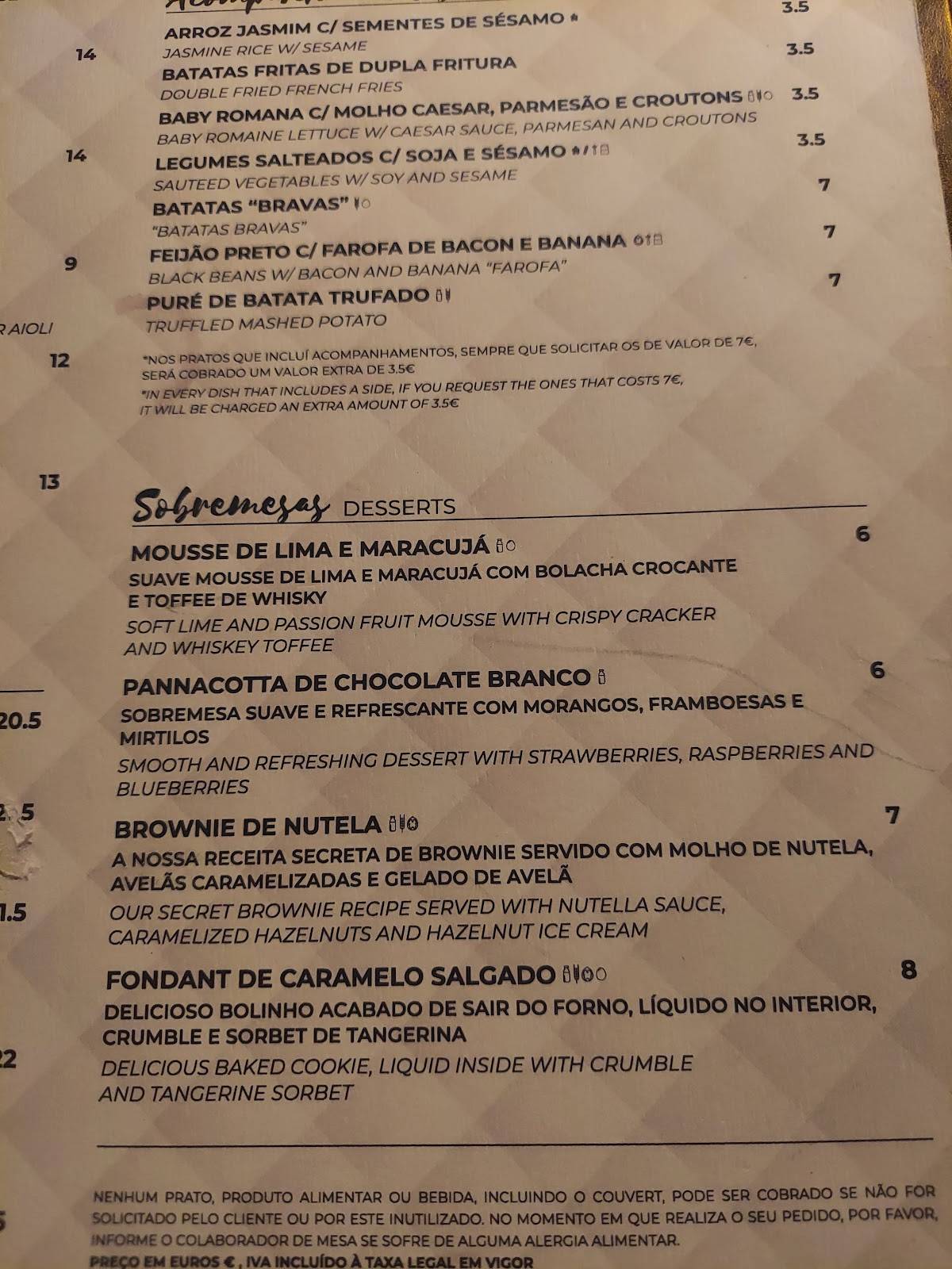 Menu em P4 na Baixa restaurante, Porto
