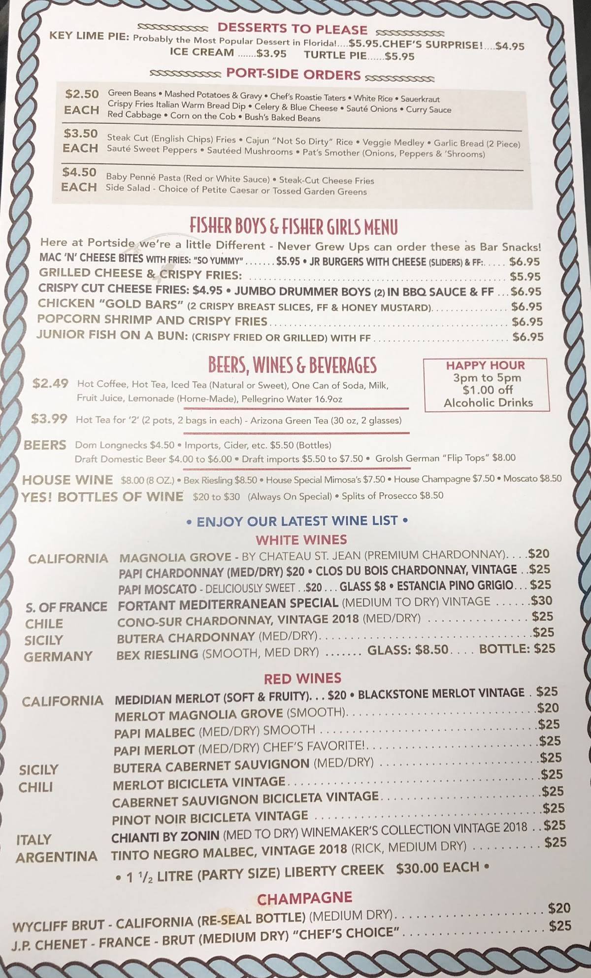 Menu at Portside Pub & Grille, Sebastian