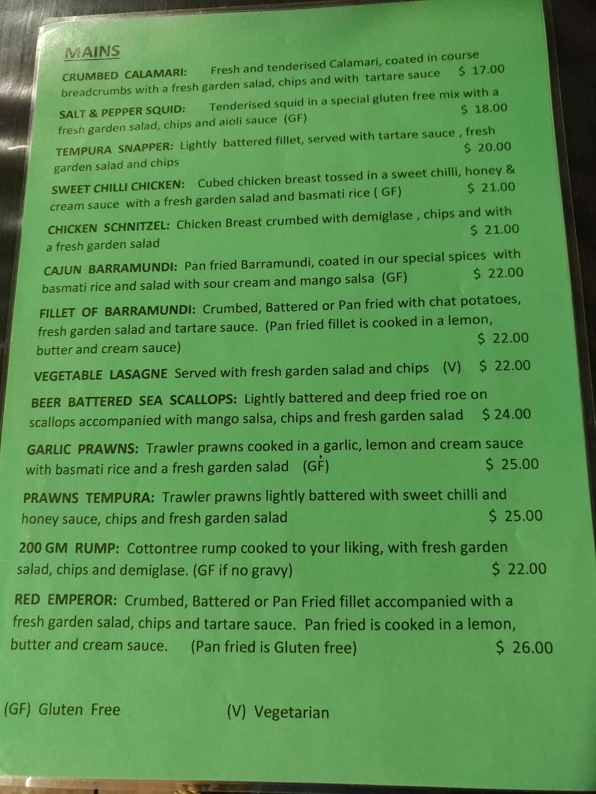 Menu at Portside Seafood Restaurant, Buddina