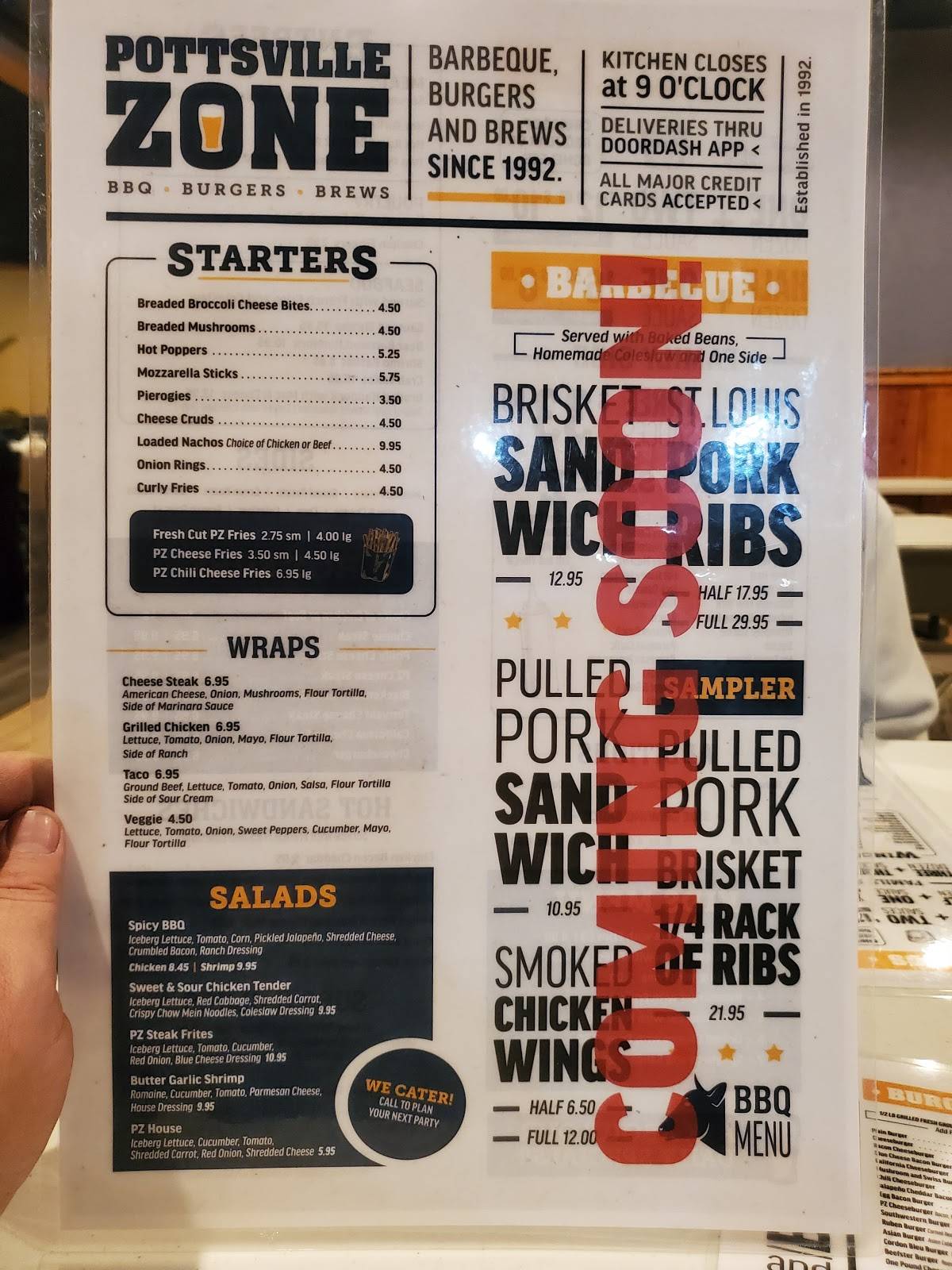 Menu at Pottsville Zone pub & bar, Pottsville