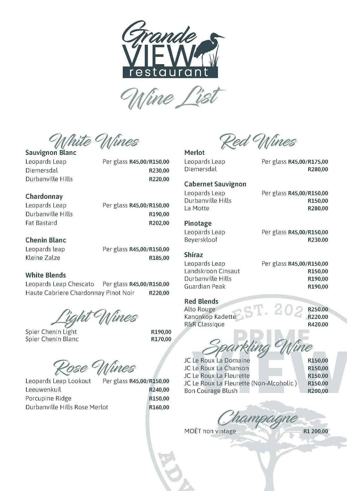 Menu at Prime View Adventure & Leisure restaurant, Olifantsfontein