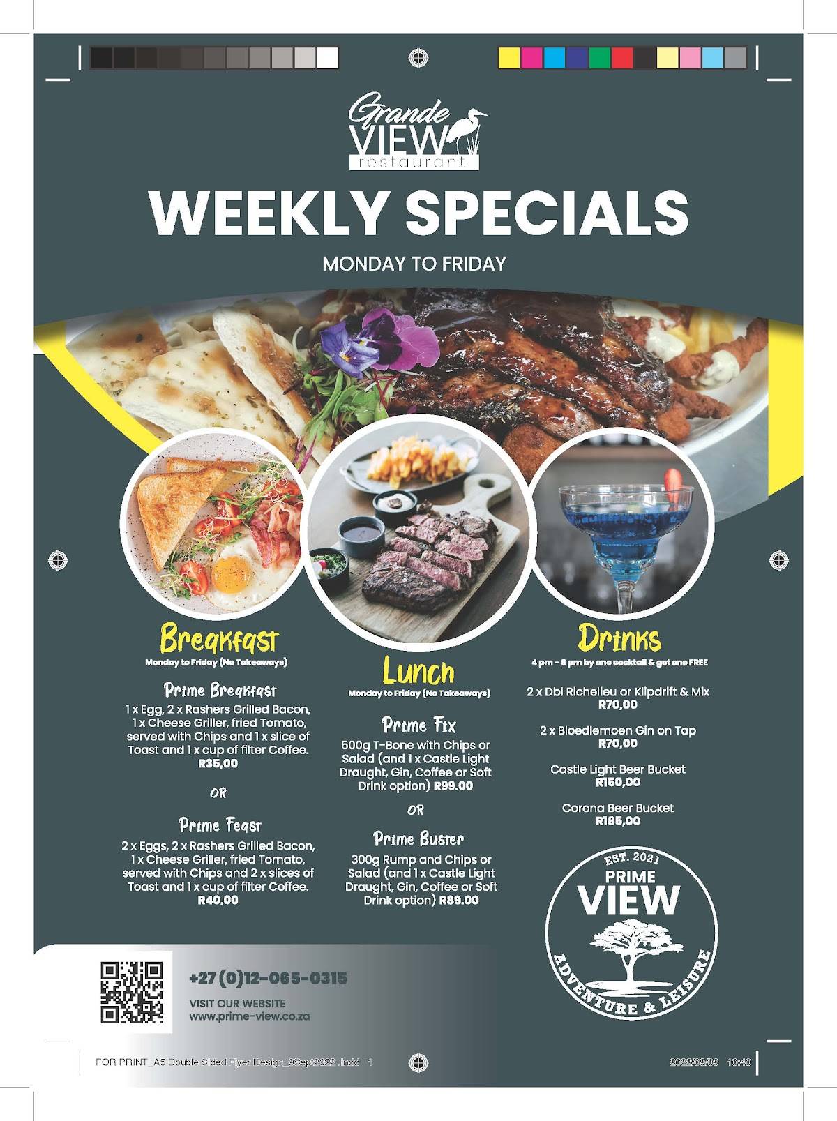Menu at Prime View Adventure & Leisure restaurant, Olifantsfontein