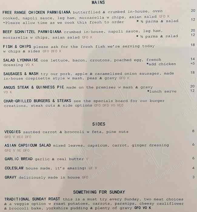 Menu at Prince Patrick Hotel pub & bar, Collingwood