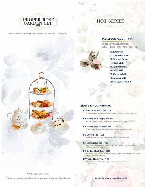 Menu at Proper Rose Garden cafe, Katy