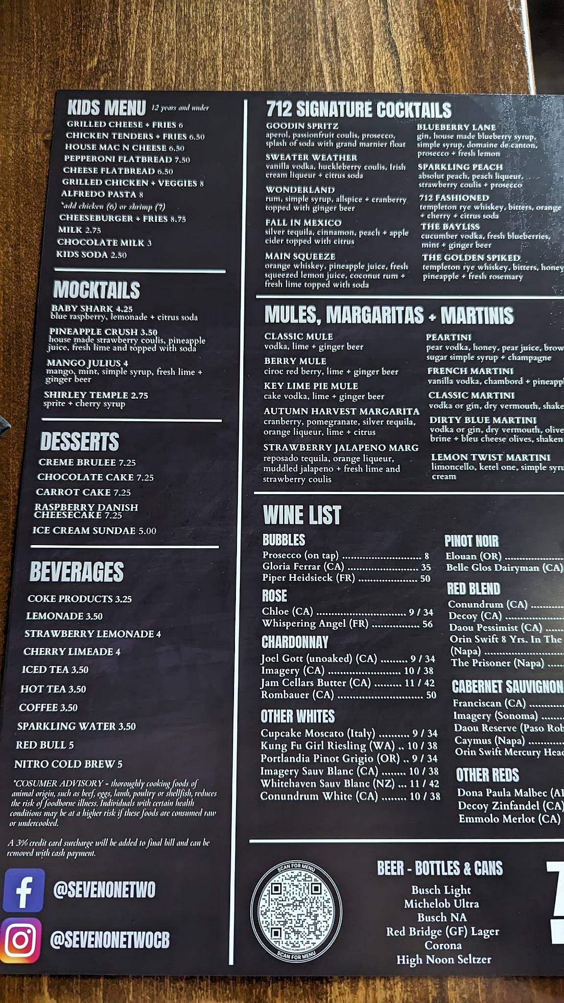 Menu at 712 Eat + Drink pub & bar, Council Bluffs, Madison Ave #700