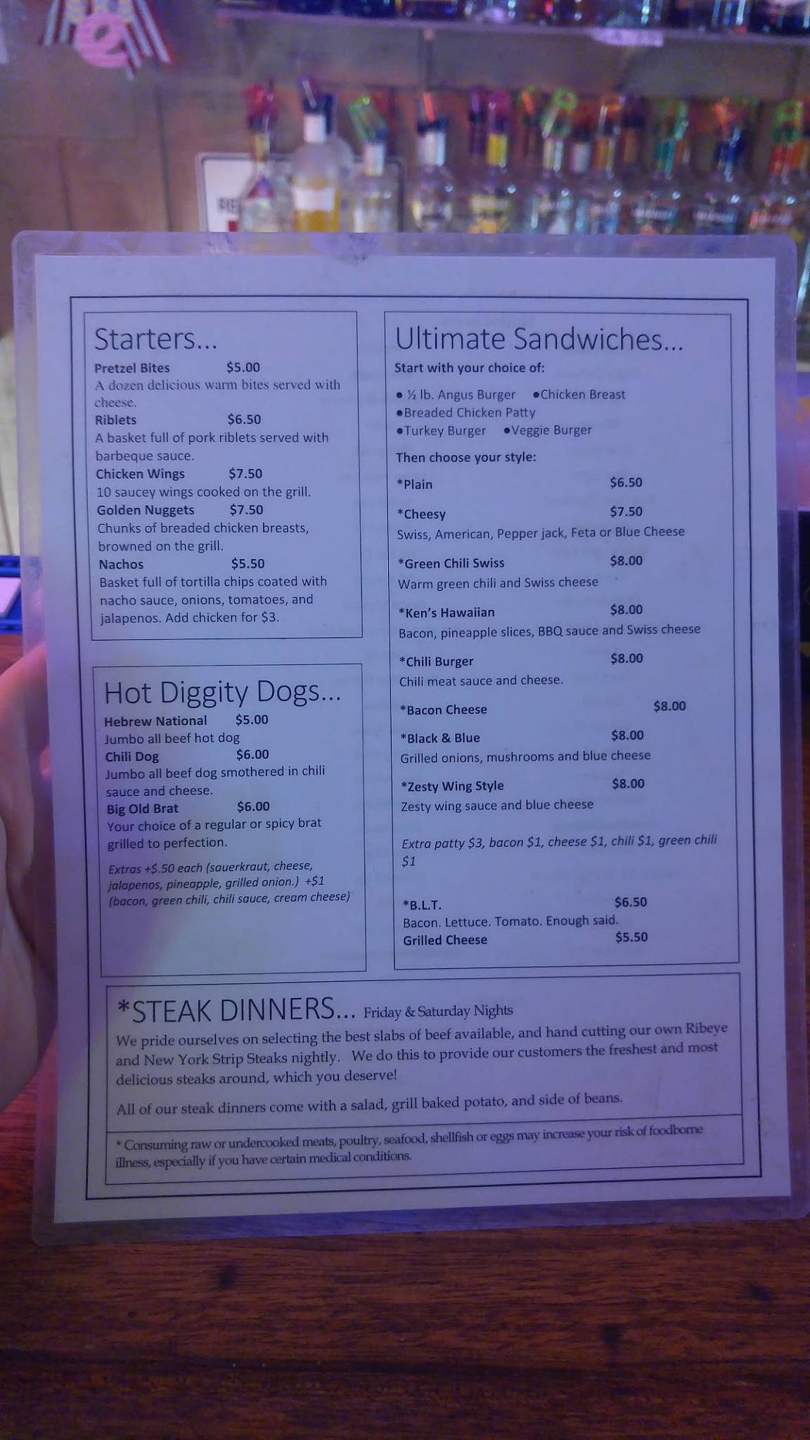 Menu at Airport Tavern pub & bar, Casa Grande