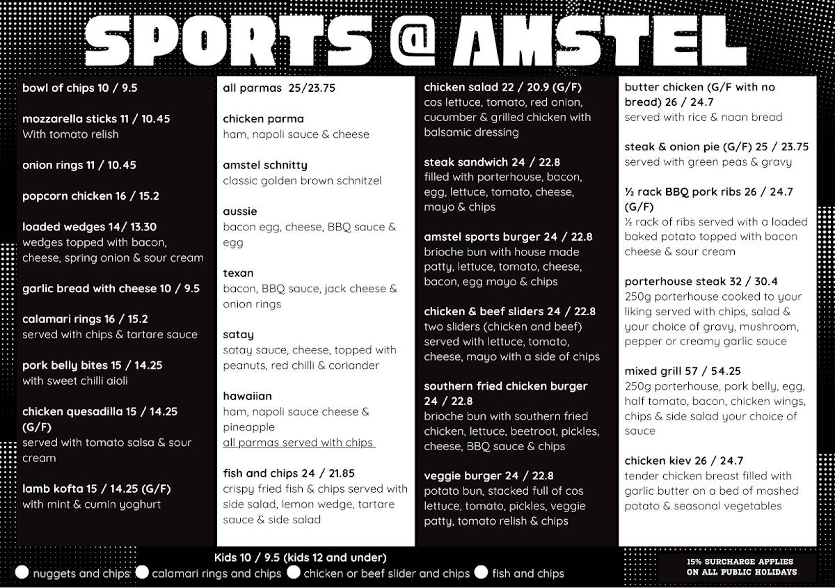 Menu at Amstel Club, Cranbourne