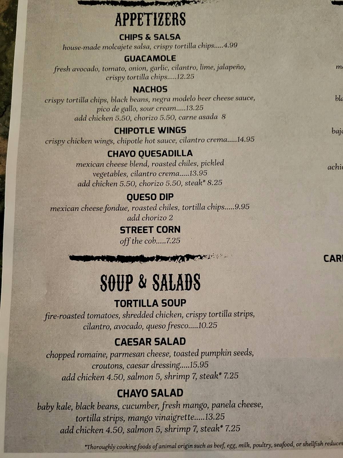 Menu at Chayo Mexican Kitchen + Tequila Bar, Las Vegas