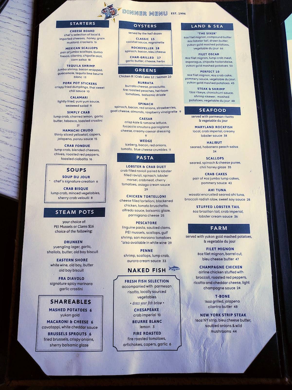 Menu at Chesapeake Inn Restaurant & Marina, Chesapeake City