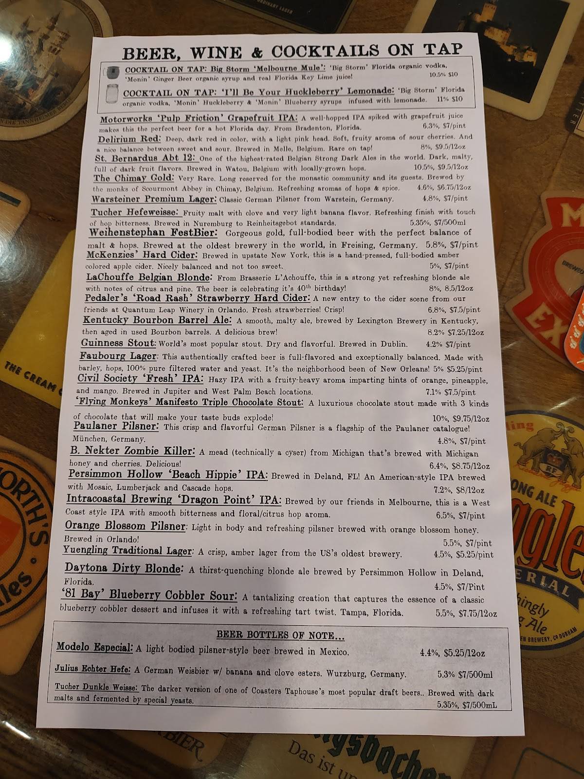 Menu at Coasters Taphouse pub & bar, Cocoa Beach