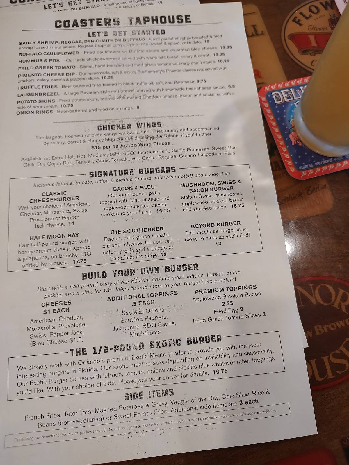 Menu at Coasters Taphouse pub & bar, Cocoa Beach
