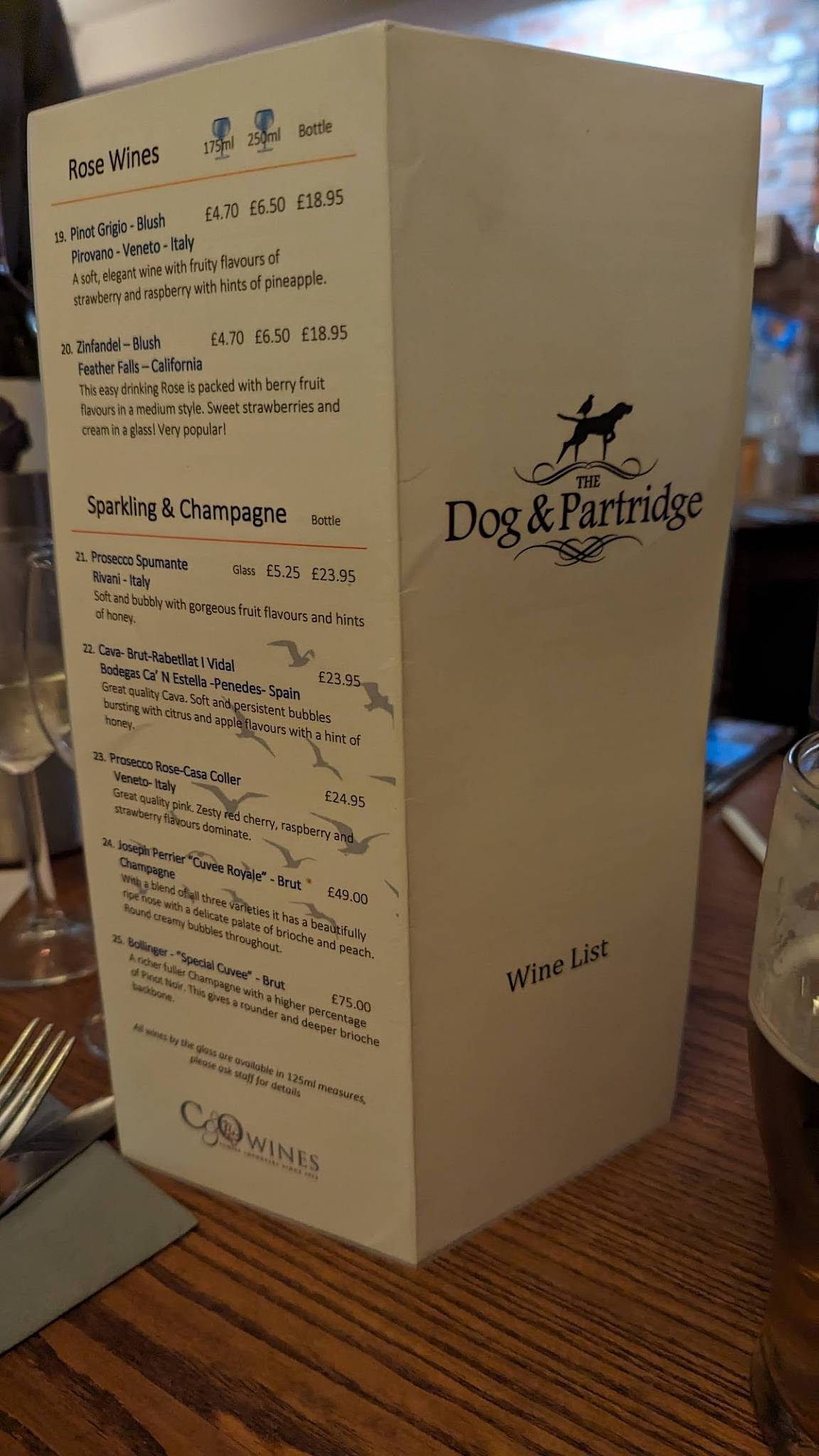 Menu at Dog and Partridge pub & bar, Chorley