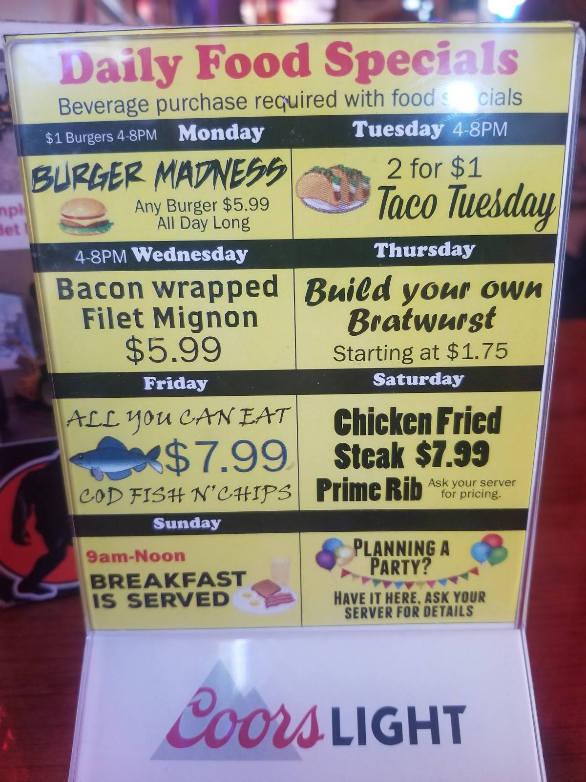 Menu at Fat Moose Bar & Grill, Woodland