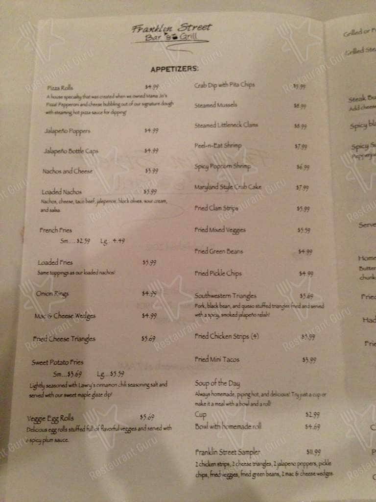 Menu at Franklin Street Bar & Grill, Johnstown
