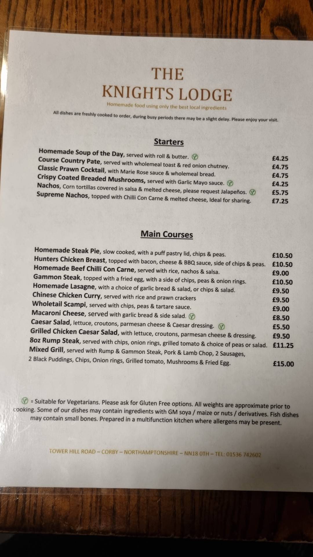 Menu at Knights Lodge pub & bar, Corby, 8 Tower Hill Rd