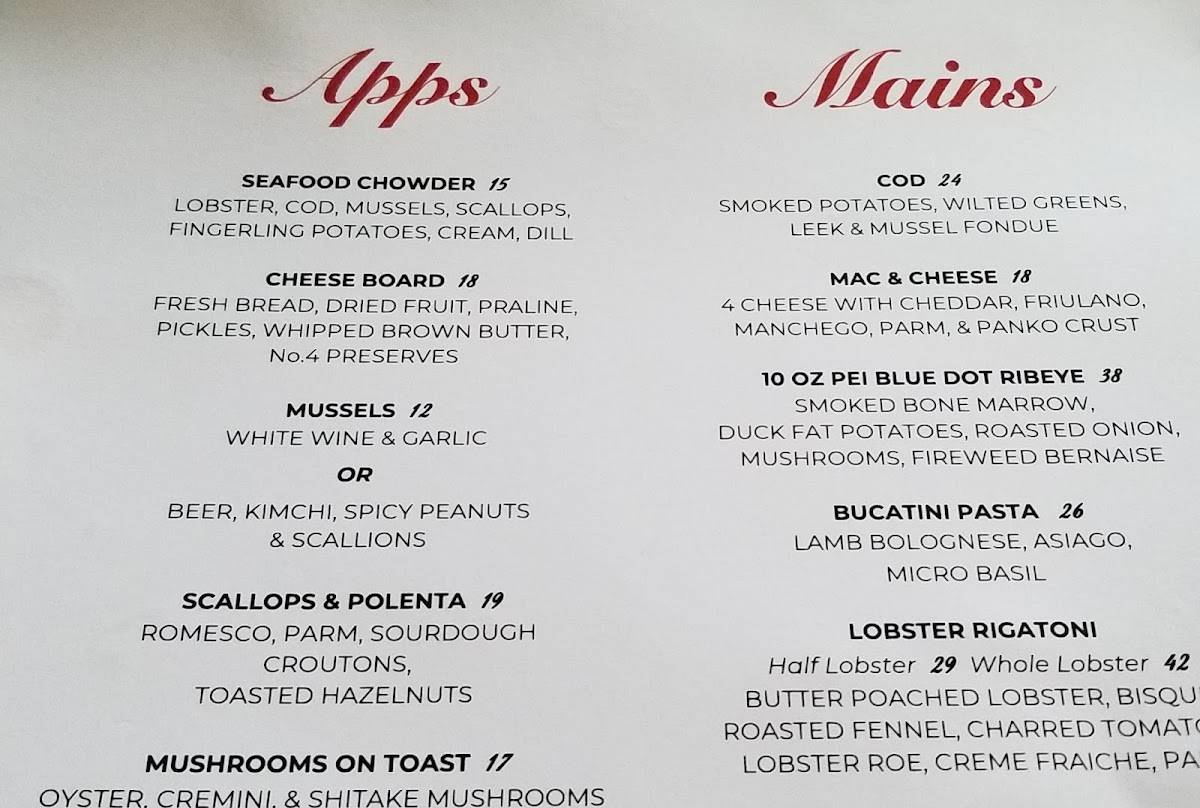 Menu at No. 4 Restaurant & Bar, St. John's