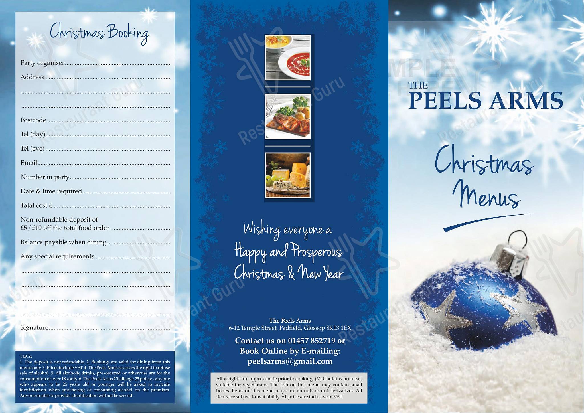 Menu at Peels Arms Hotel pub & bar, Glossop