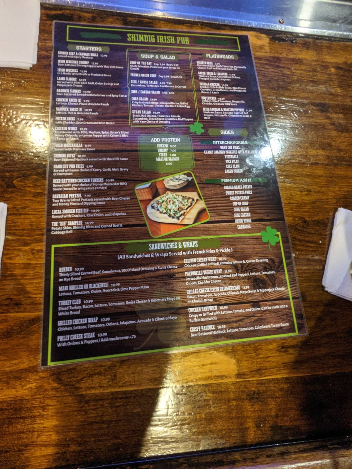 Menu at Shindig Irish Restaurant & Pub, Port St. Lucie