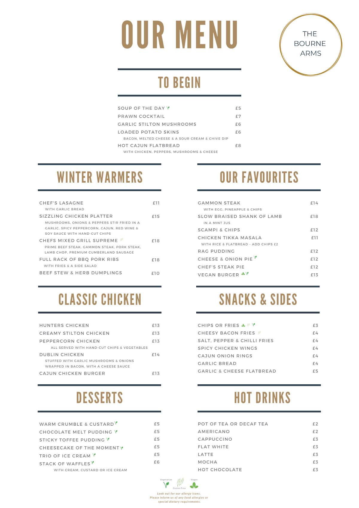Menu at The Bourne Arms pub & bar, Preesall
