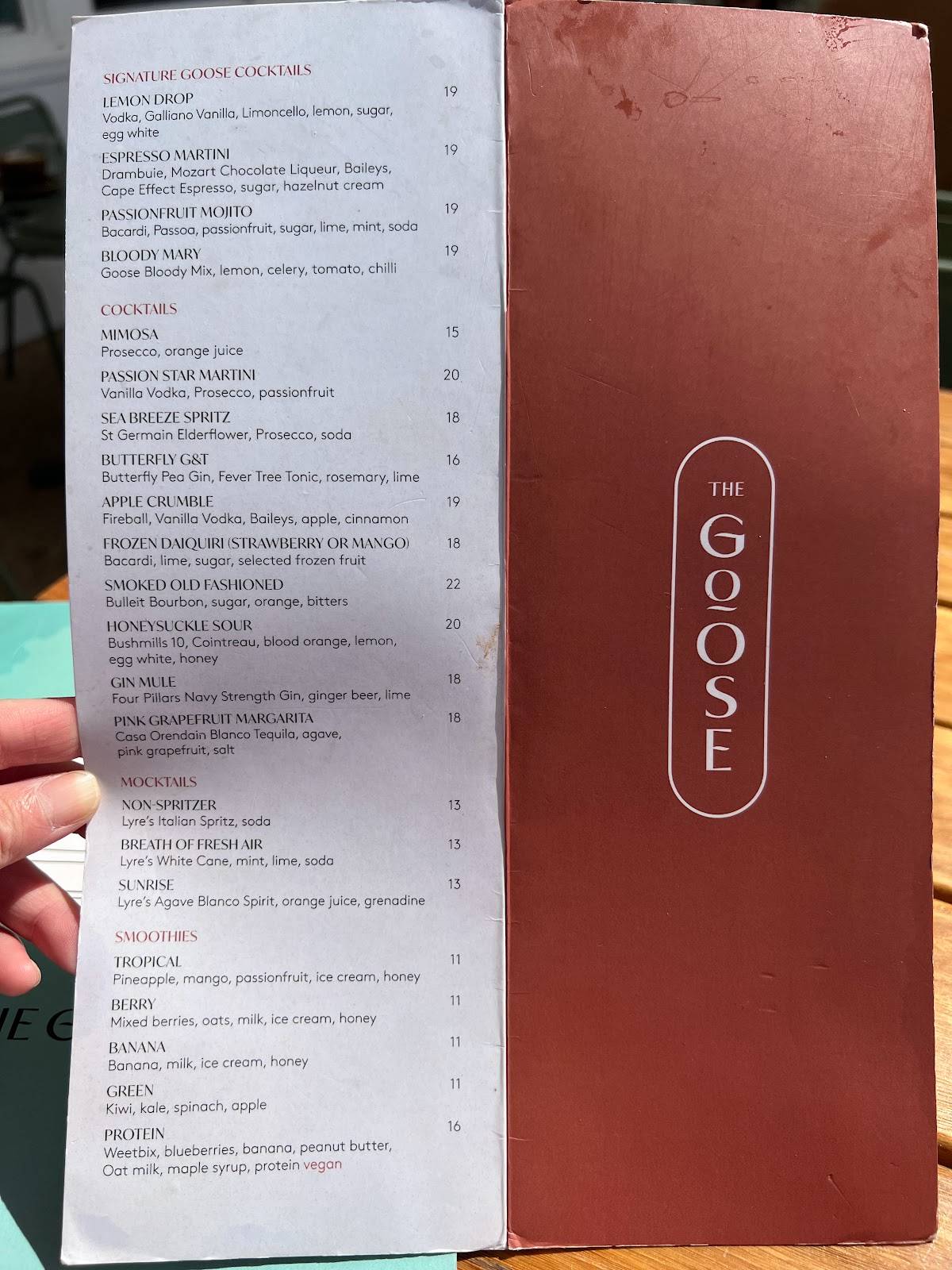 Menu at The Goose pub & bar, Busselton