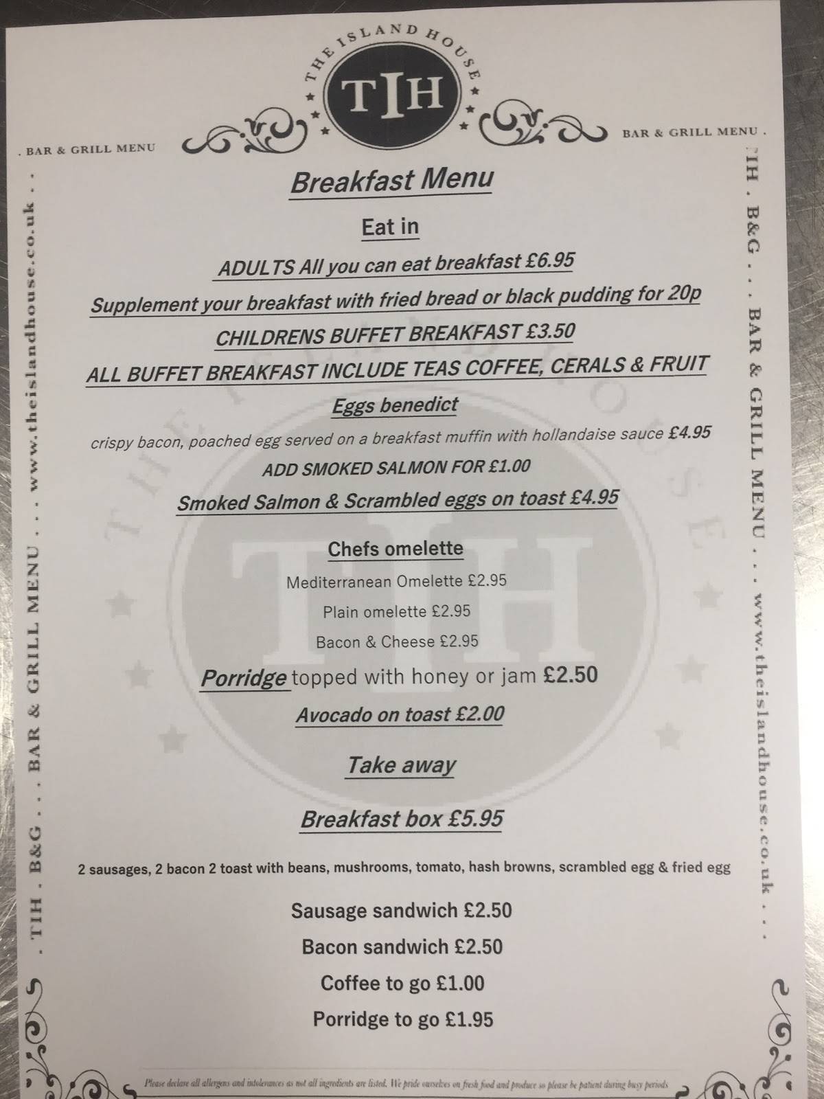 Menu at The Island House Takeaway pub & bar, Wolverhampton