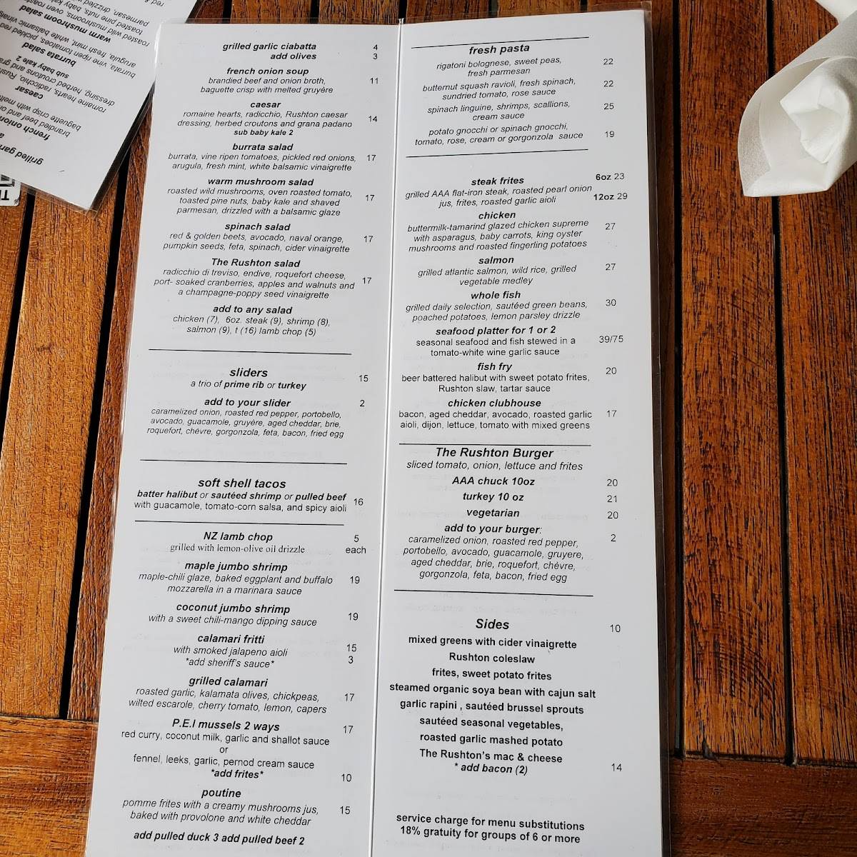 Menu at The Rushton pub & bar, Toronto