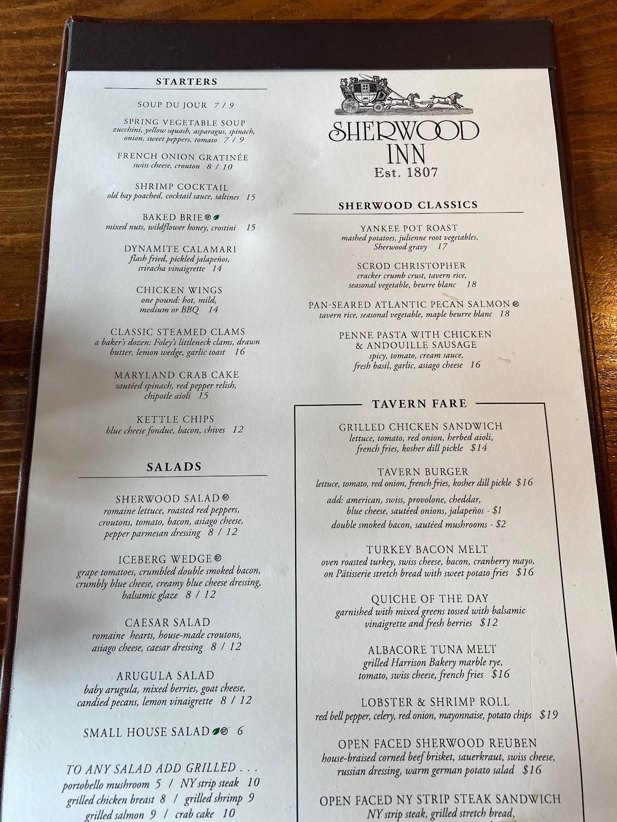 Menu at The Sherwood Inn pub & bar, Skaneateles