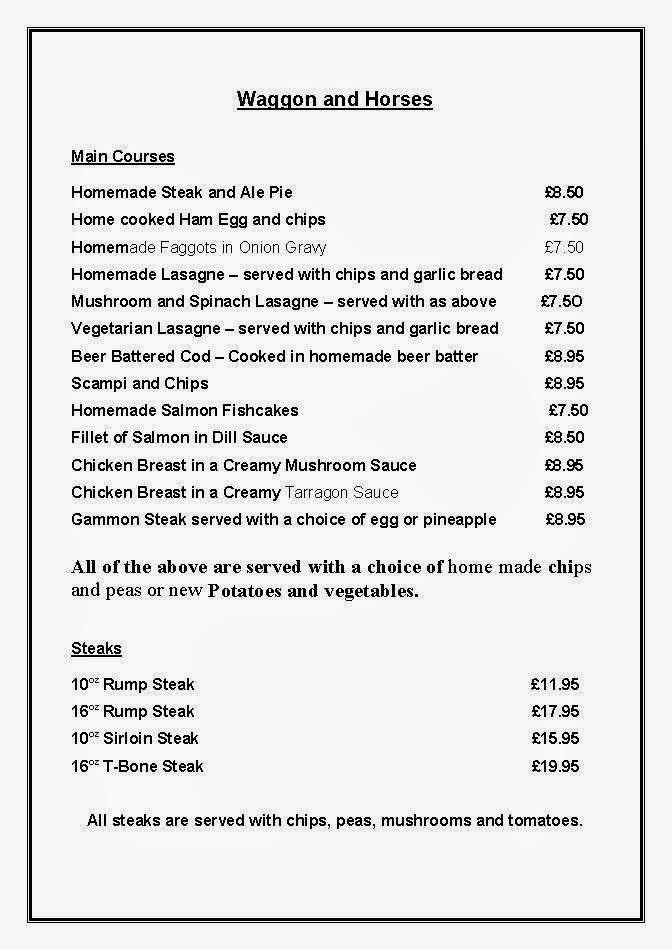 Menu at Waggon & Horses pub & bar, Shepton Mallet