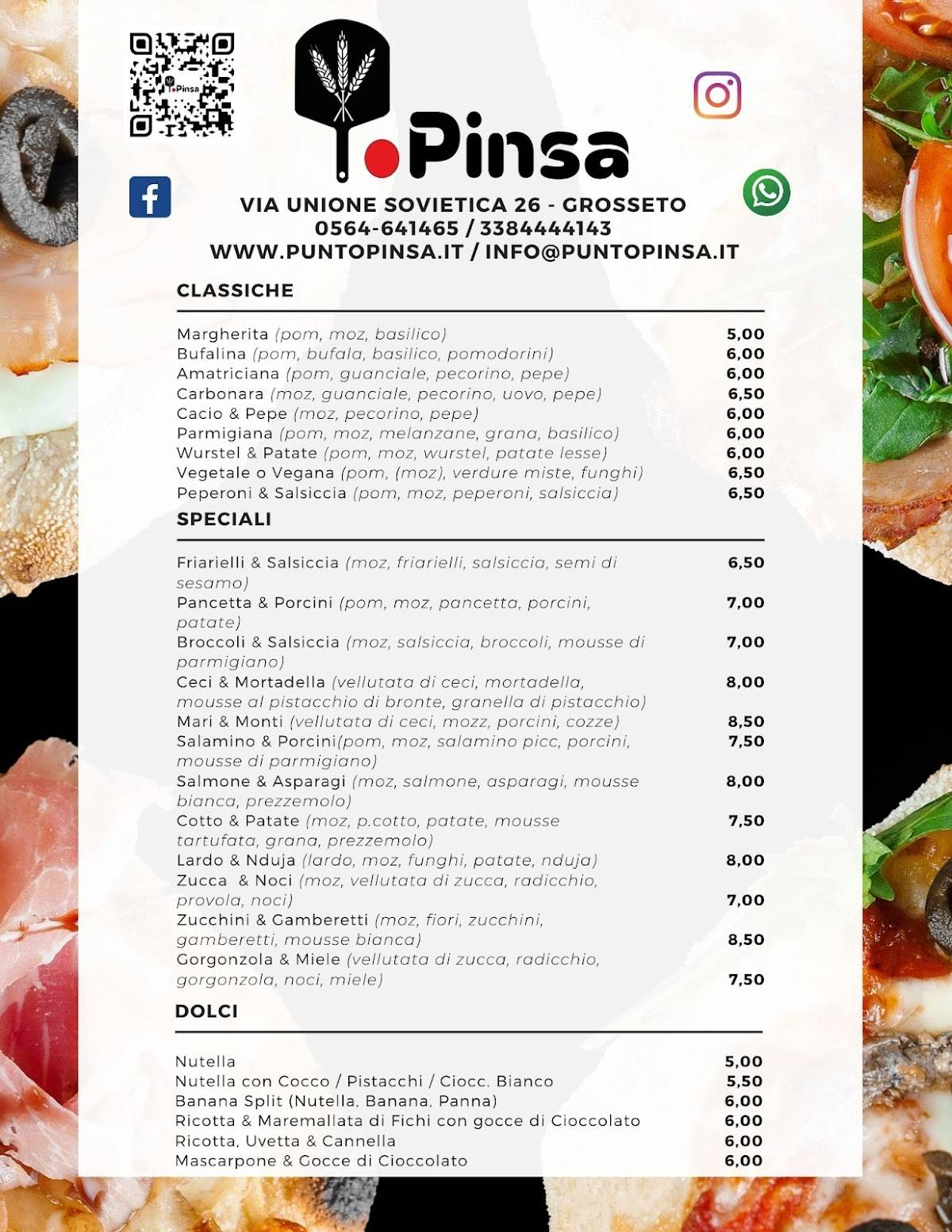 Menu da Punto Pinsa pizzeria, Grosseto