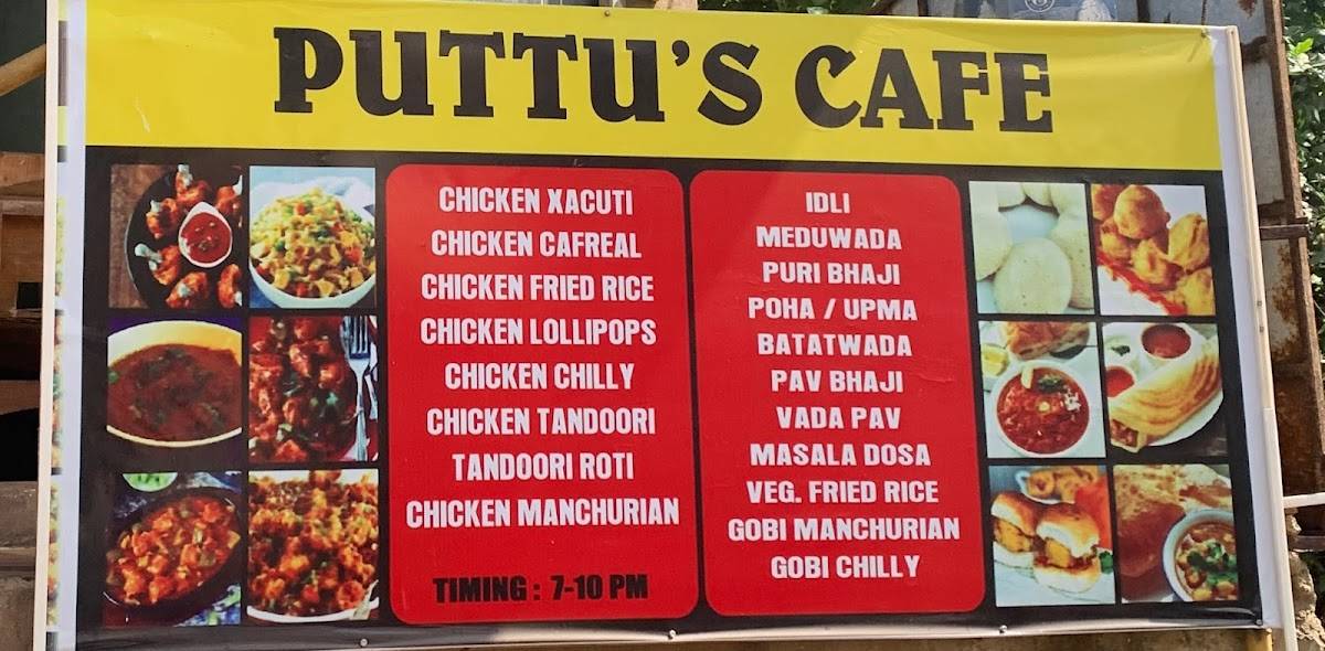 Menu at Puttu's restaurant, Chimbel