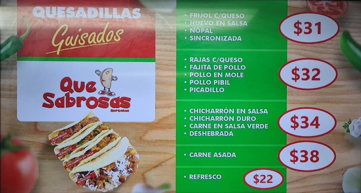 Carta del restaurante Que Sabrosas, Nuevo Laredo, C. Maclovio Herrera 2903