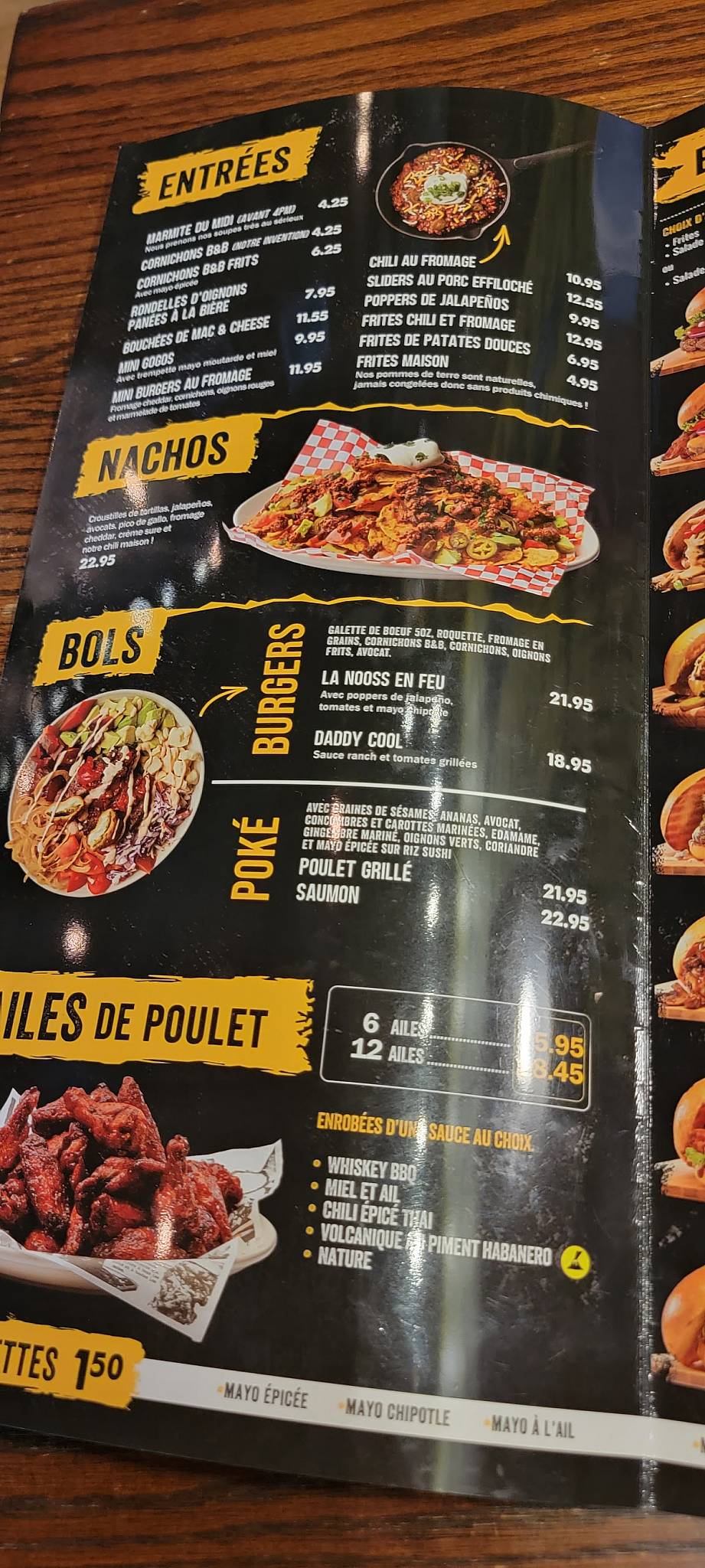 Menu au La Belle et La Bœuf restaurant, Québec