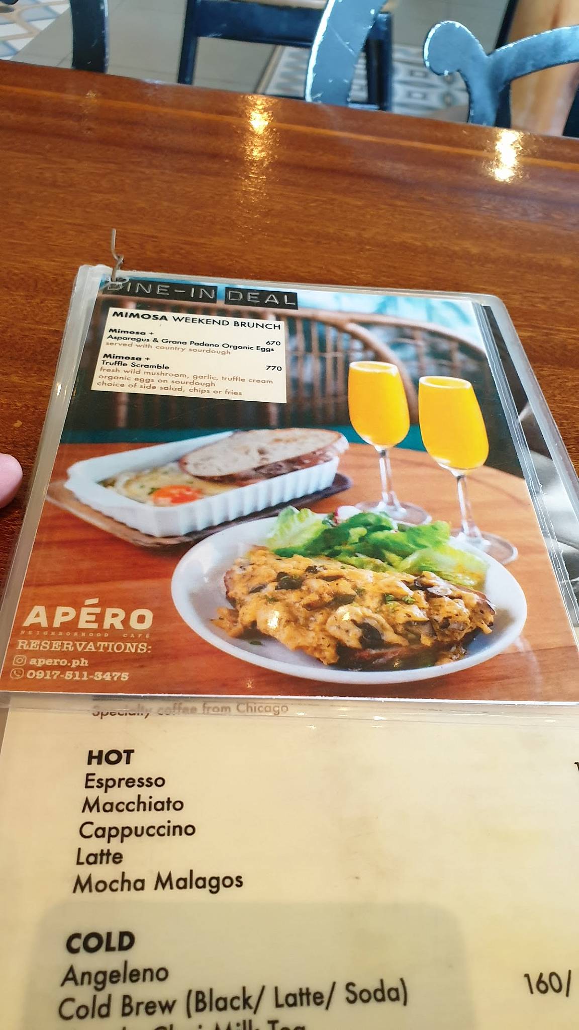 Menu at Apero restaurant, Quezon City