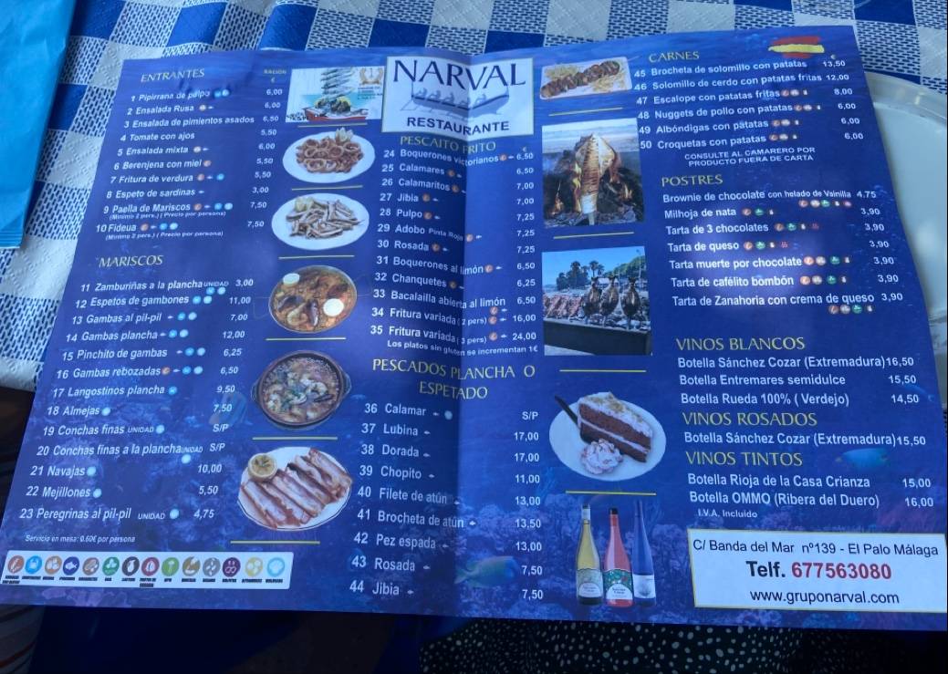 Carta de RESTAURANTE NARVAL, Málaga