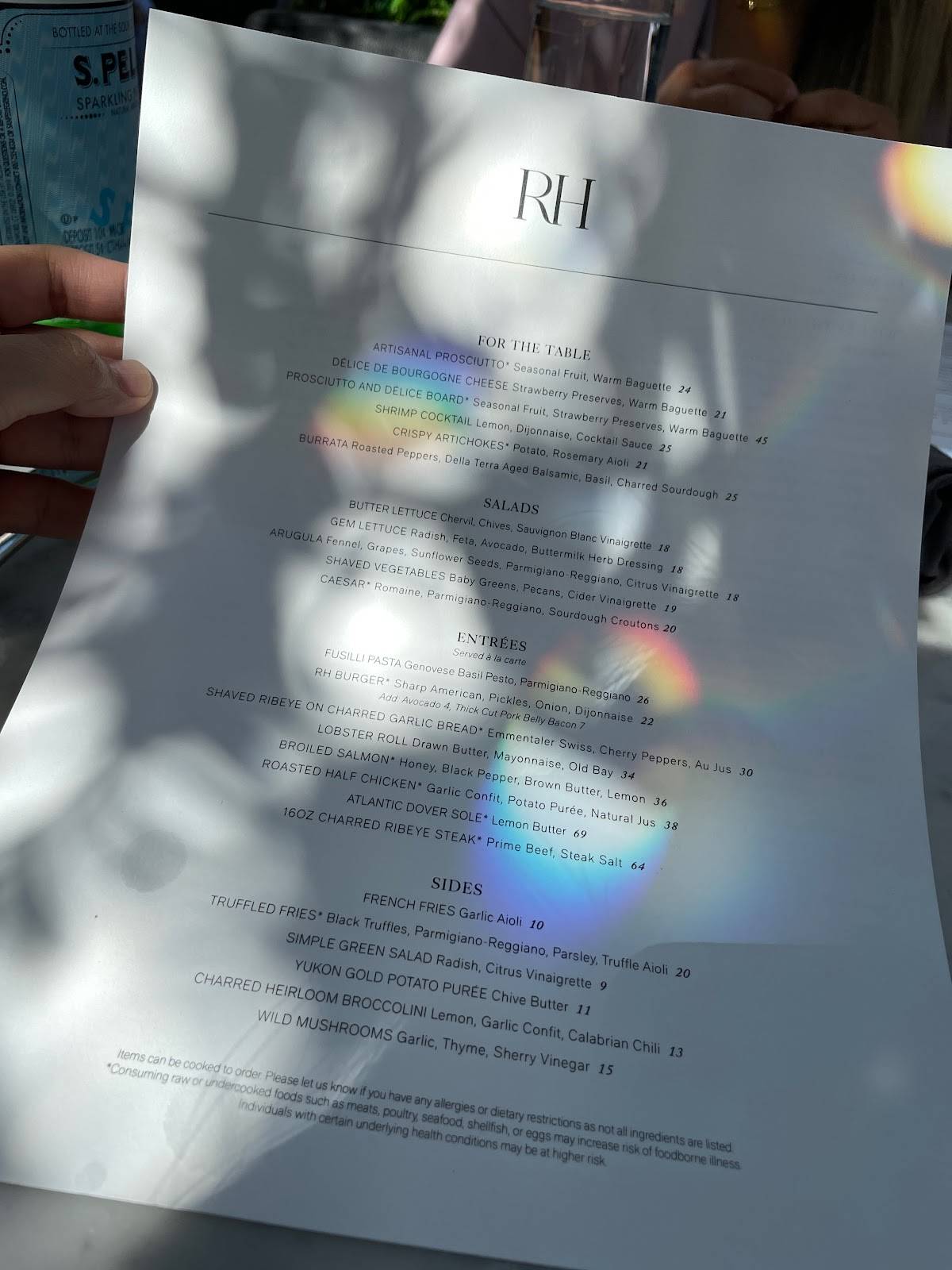 Menu at RH Yountville Restaurant, Yountville