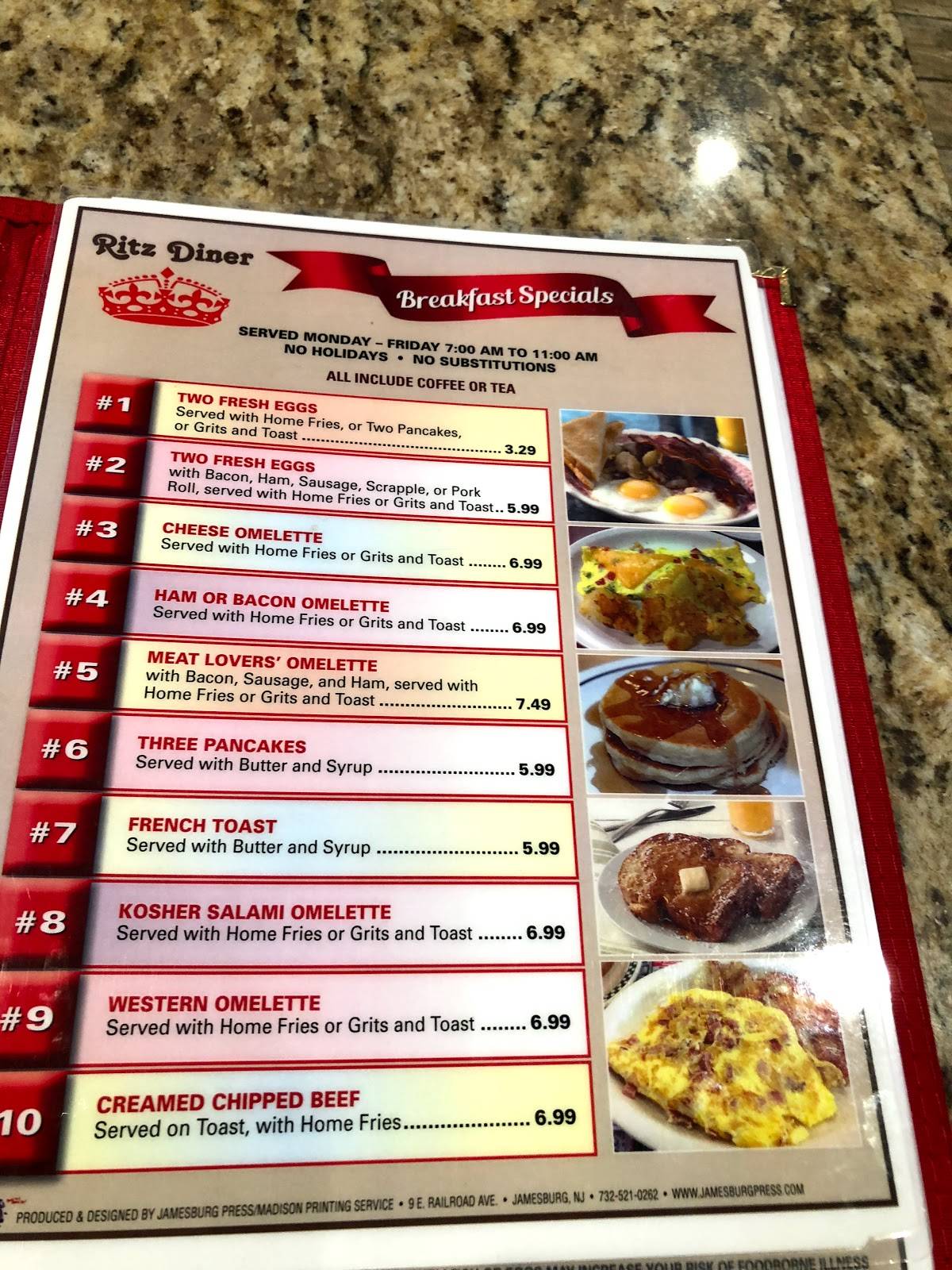 Menu at RITZ Diner restaurant, Philadelphia