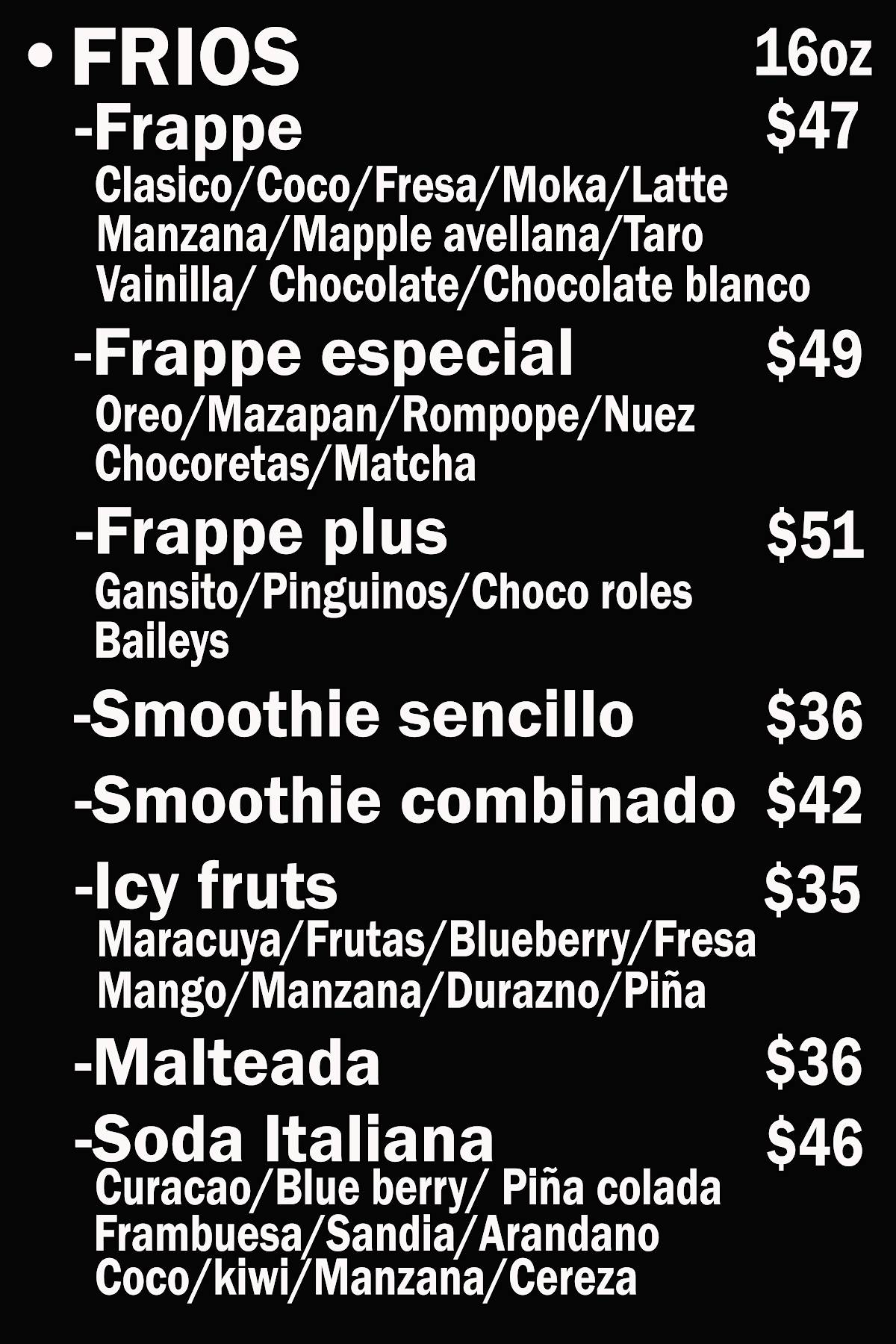 Menu at Rams barra de cafe, Apan