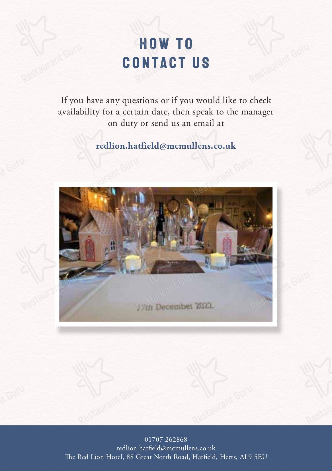 Menu at Red Lion restaurant, Hatfield