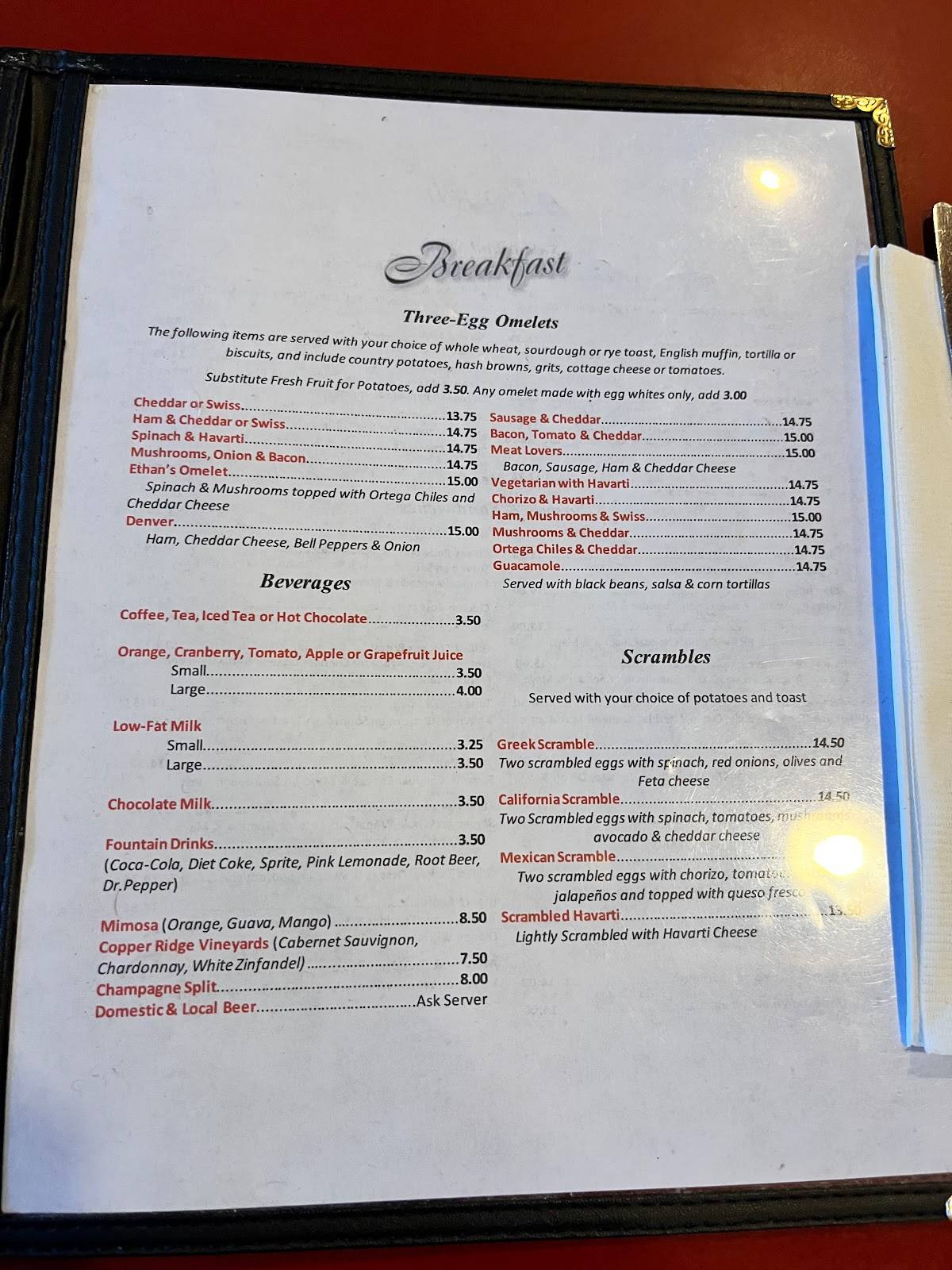 Menu at Redwood Cafe, Cambria