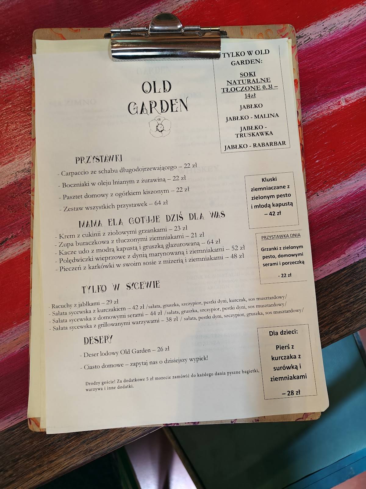 Menu at Restauracja Old Garden restaurant, Sycewo