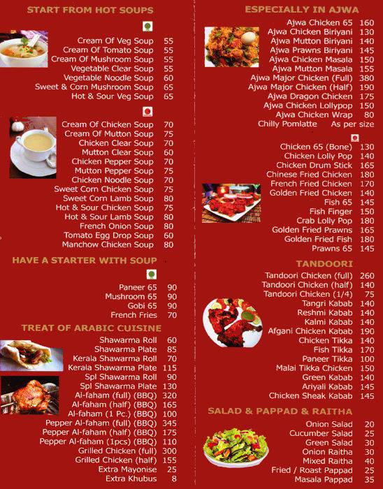 Menu at Ajwa Arabian dines, Chennai, 373C+77R
