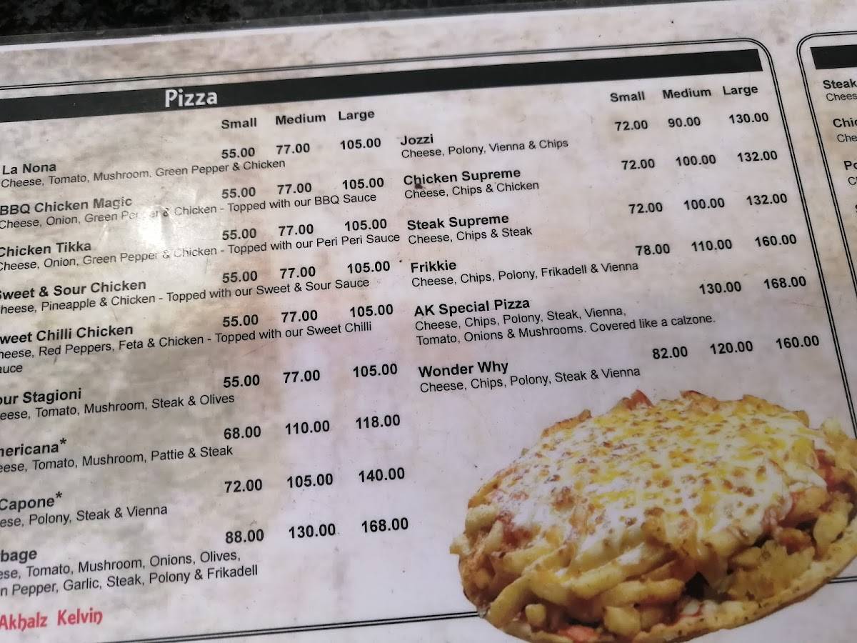 Menu at Akhalz Kelvin (Akhalwayas) restaurant, Johannesburg