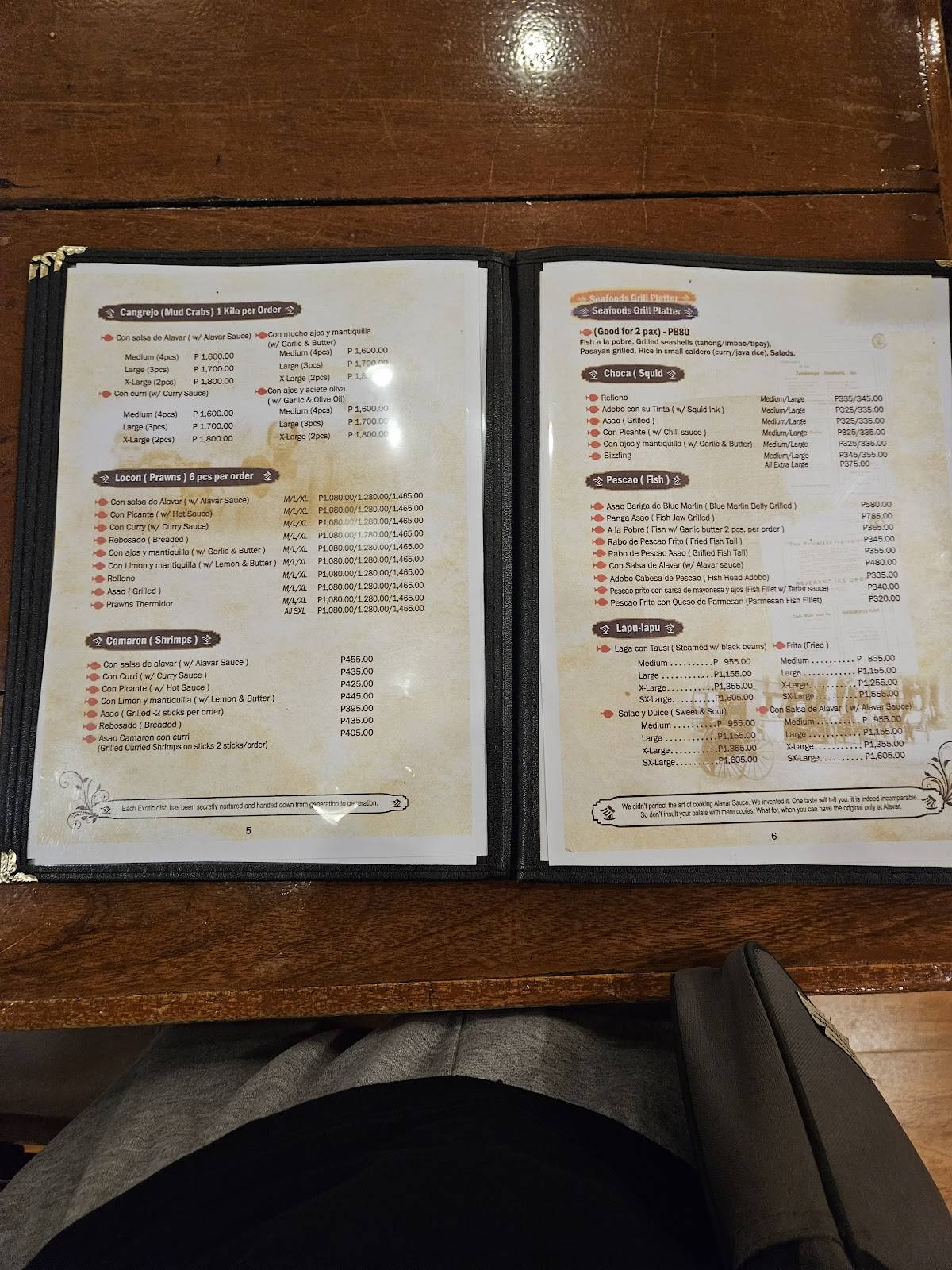 Menu at Alavar Seafood Restaurant, Zamboanga, 173 Don Alfaro St