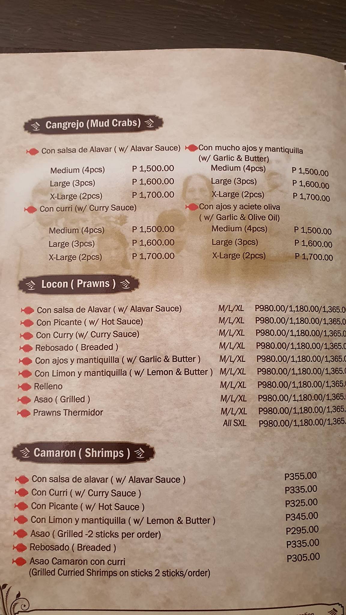 Menu at Alavar Seafood Restaurant, Zamboanga, 173 Don Alfaro St