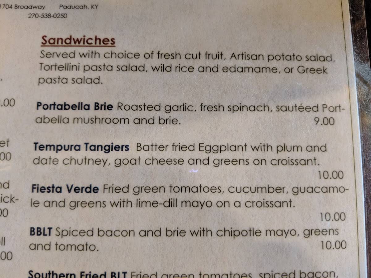Menu at Artisan Kitchen restaurant, Paducah