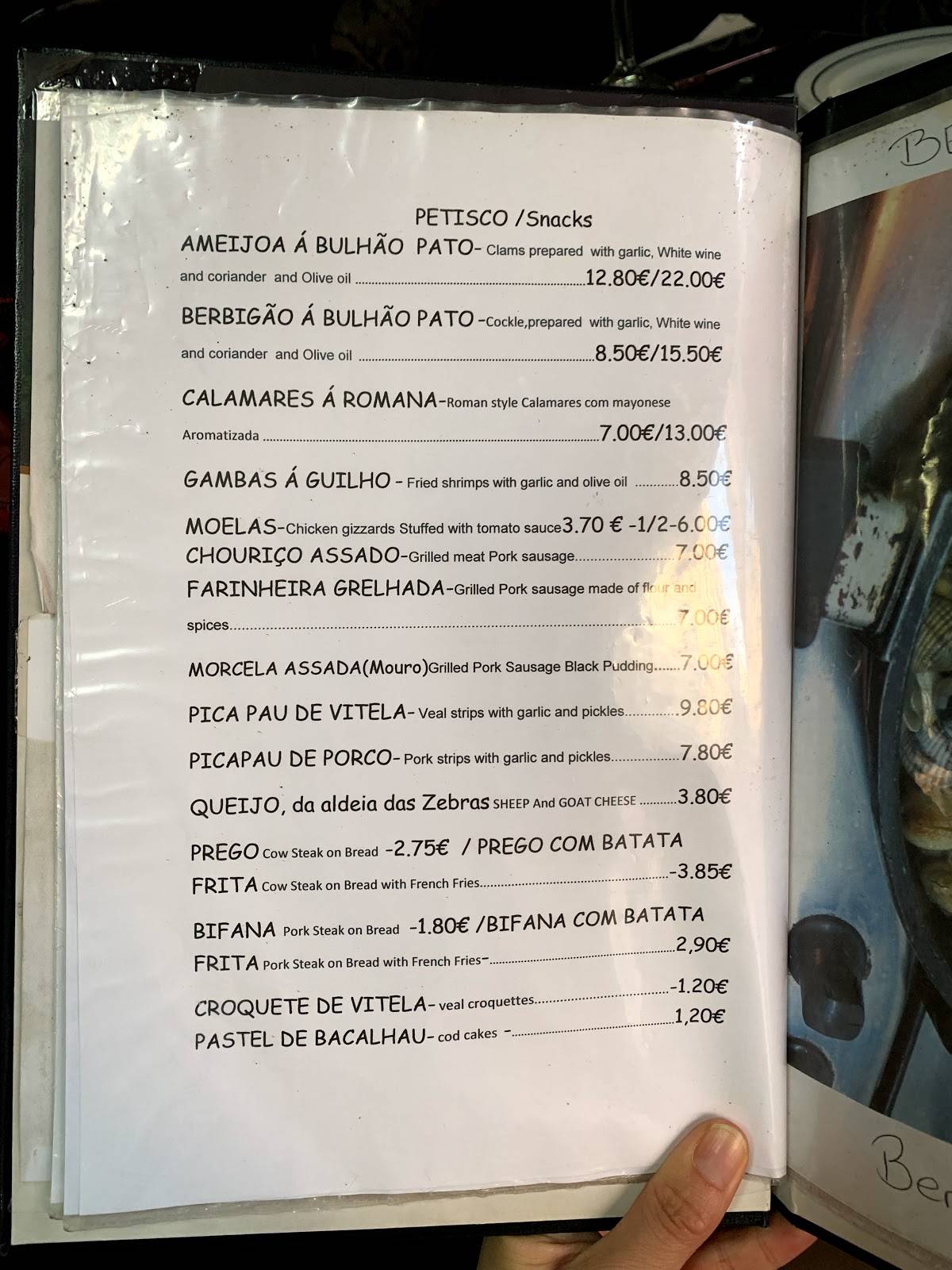 Menu em Tasca Zebras restaurante, Lisboa, Calçada do Combro 51