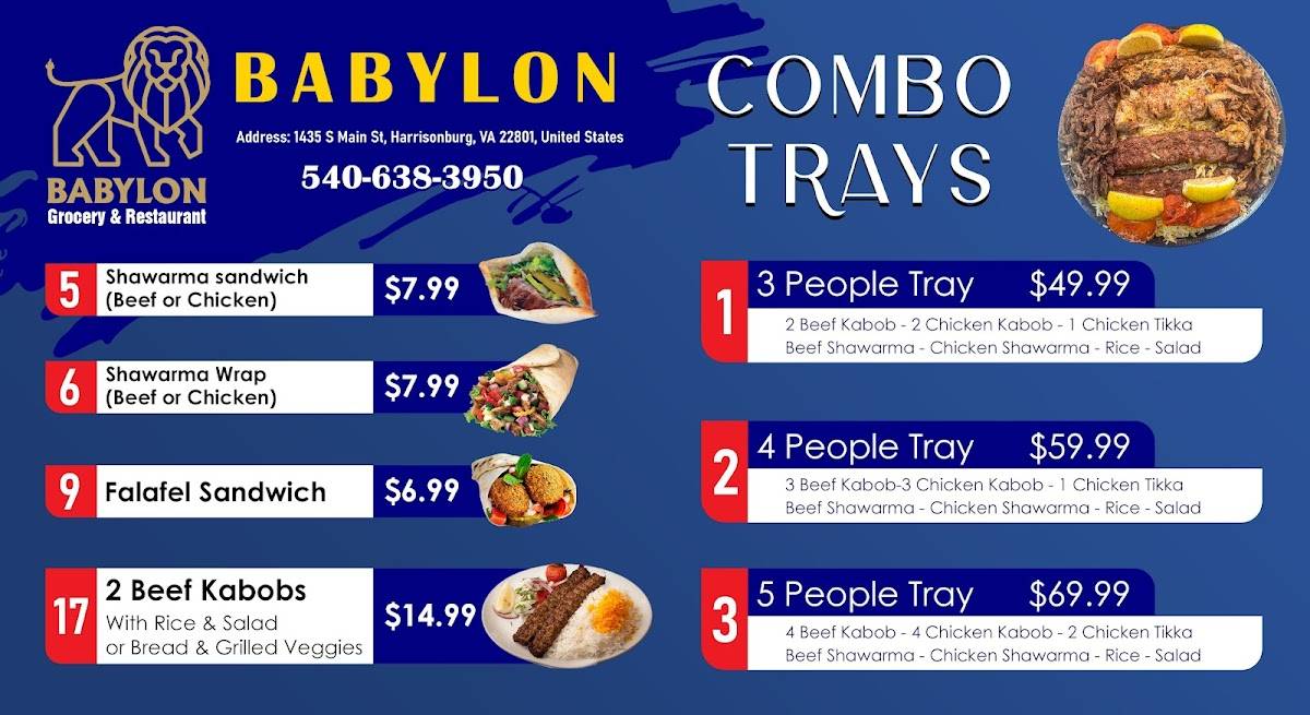 Menu at Babylon restaurant, Harrisonburg
